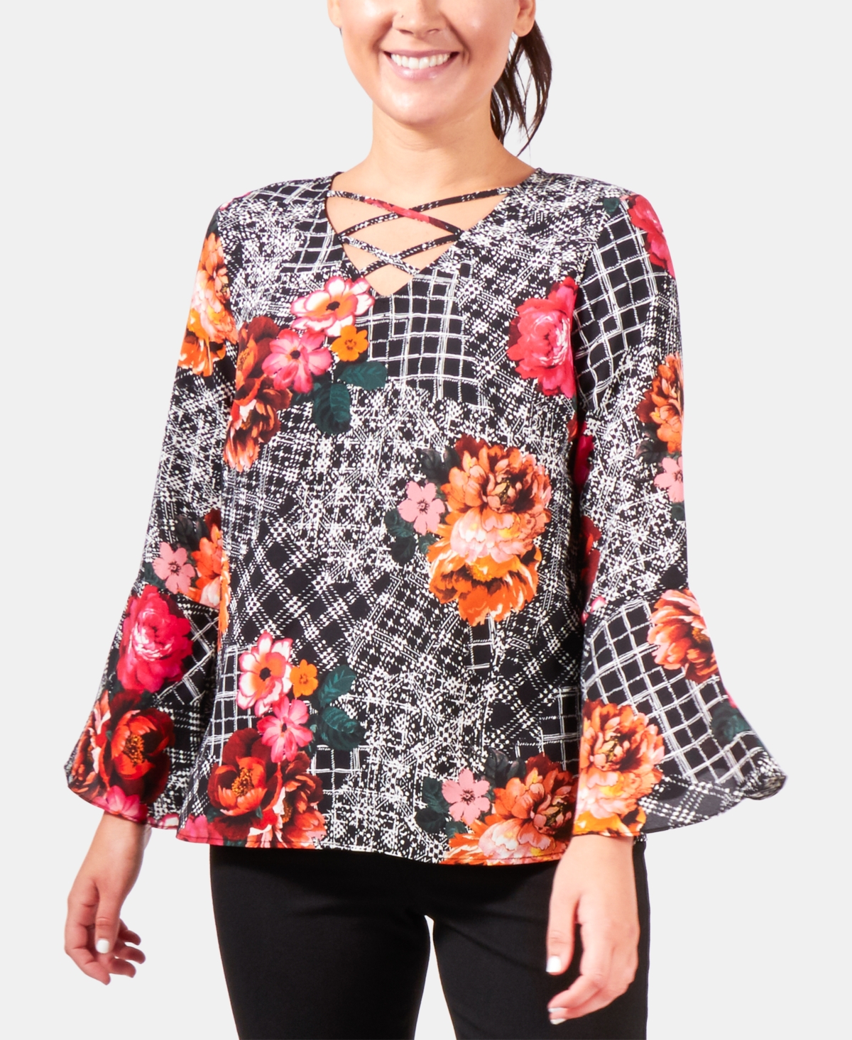 Click here for Ny Collection Petite Paisley-Print Bell-Sleeve Top... prices