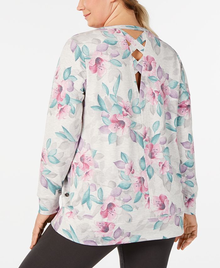 Ideology Plus Size Printed Lattice-Back Top, Created for Macy's - Macy's