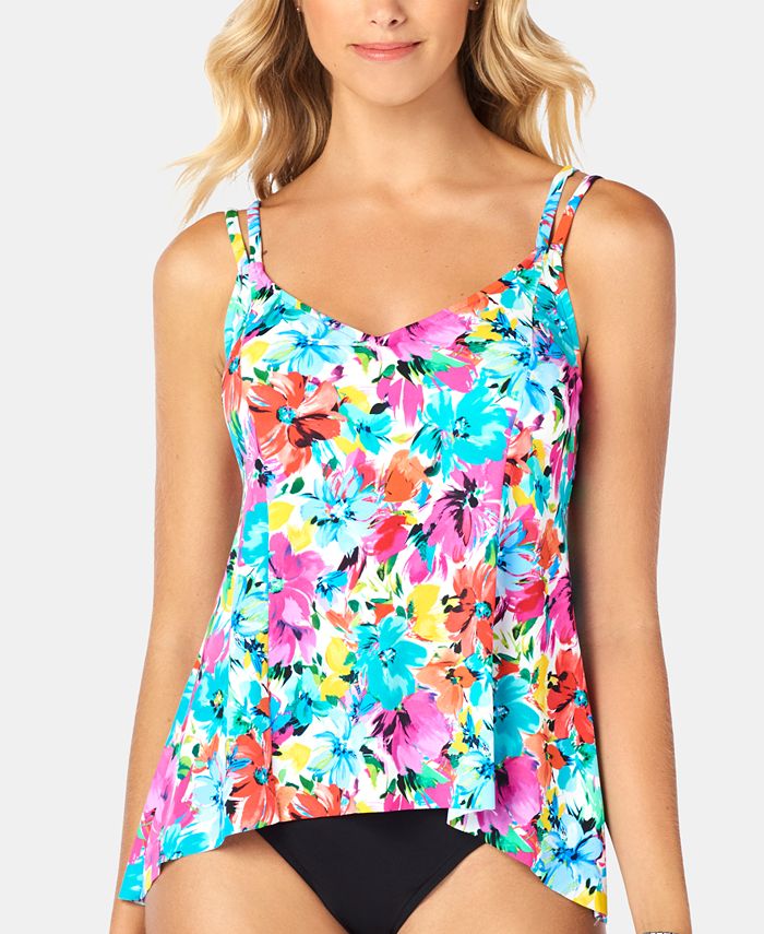 Swim Solutions Printed Princess-Seam High-Low Tankini Top, Created for ...