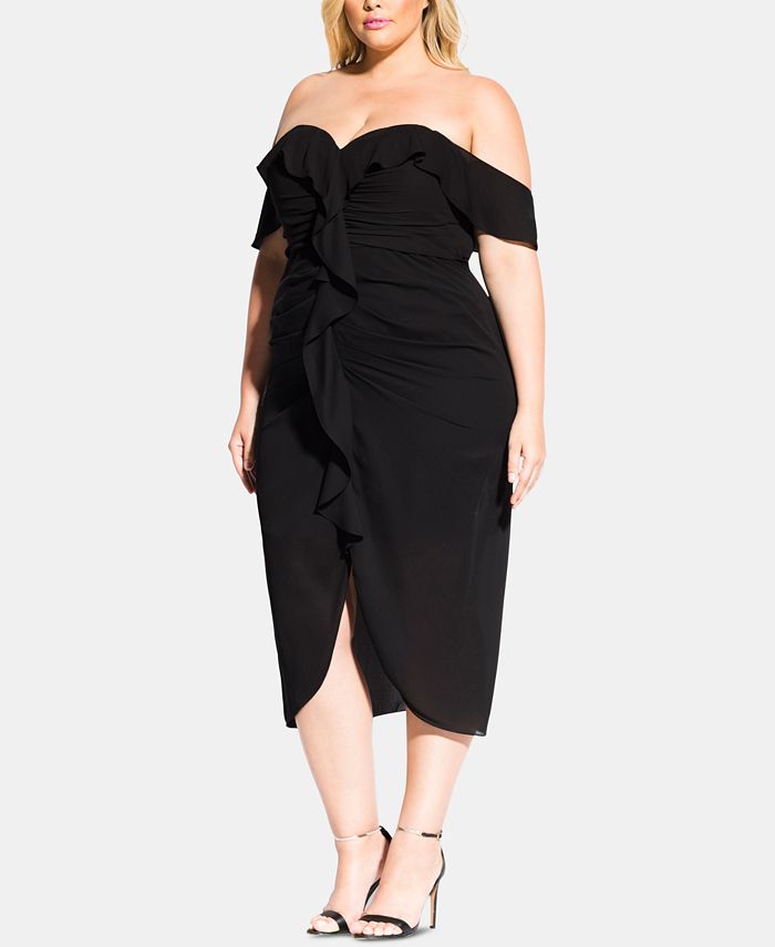 City Chic Trendy Plus Size Ruffled Off-The-Shoulder Dress - Macy's