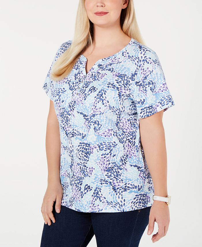 Karen Scott Plus Size Short-Sleeve Tidal Whirl T-Shirt, Created for ...