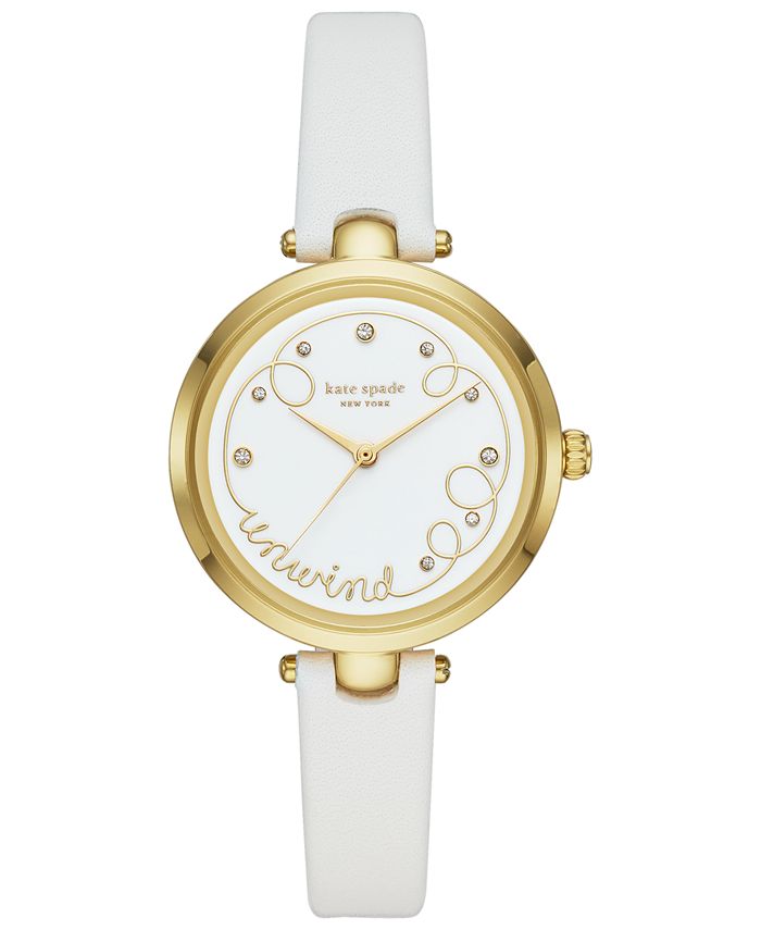 kate spade new york Women's Holland White Leather Strap Watch 34mm - Macy's