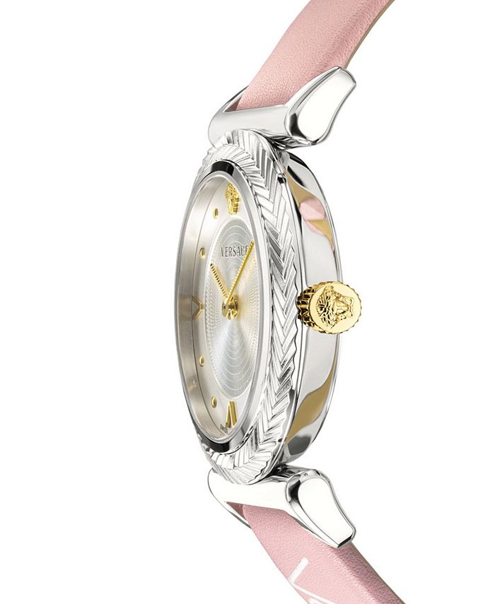 Versace Women's Swiss V-Motif Vintage Logo Pink Calf Leather Strap ...