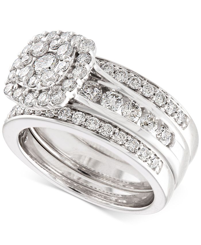 Macy's Diamond Three-Piece Ring Set (2 ct. t.w.) in 14k White, Yellow ...