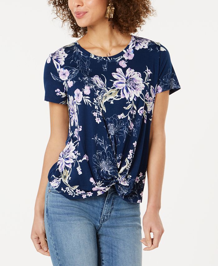 Style & Co Printed Knot-Front Top, Created for Macy's - Macy's