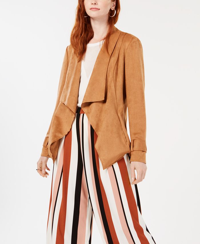 Bar III Faux-Suede Draped Flyaway Jacket, Created for Macy's - Macy's