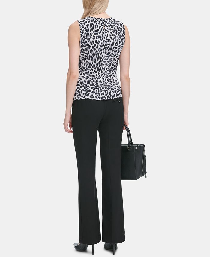 Calvin Klein Animal-Print Pleat-Neck Blouse - Macy's