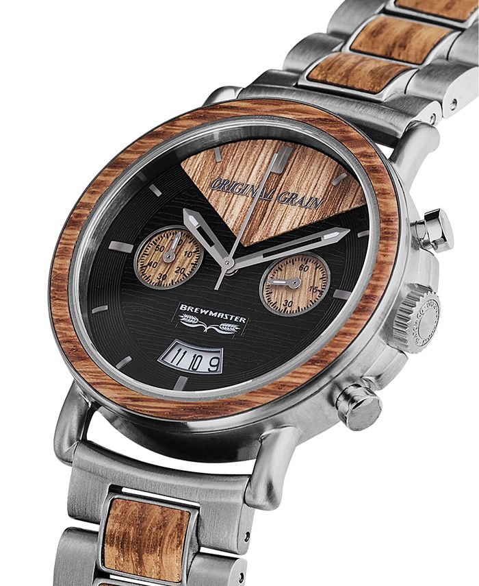 Original Grain Reclaimed Craft Beer Barrel Wood Chronograph, Stainless ...