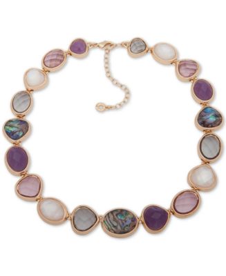 Anne Klein Gold-Tone Multi-Stone Collar Necklace, 16" + 3" extender ...