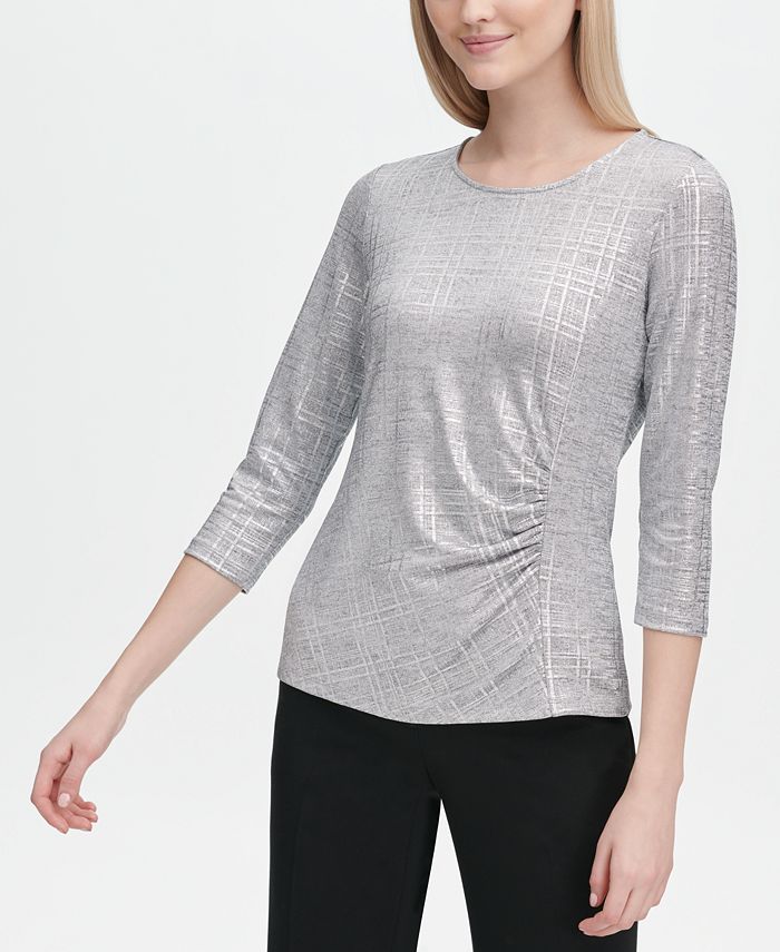 Calvin Klein Metallic Side-Ruched Top - Macy's
