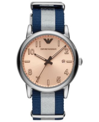 Emporio Armani Men's Blue & White Nylon Strap Watch 43mm - Macy's