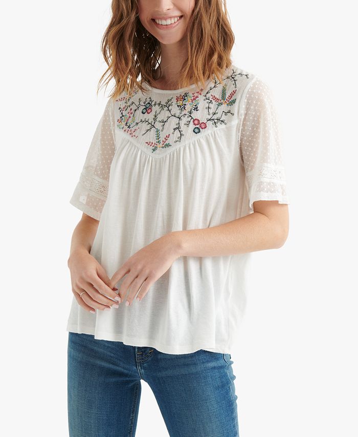 Lucky Brand Embroidered Yoke Top - Macy's