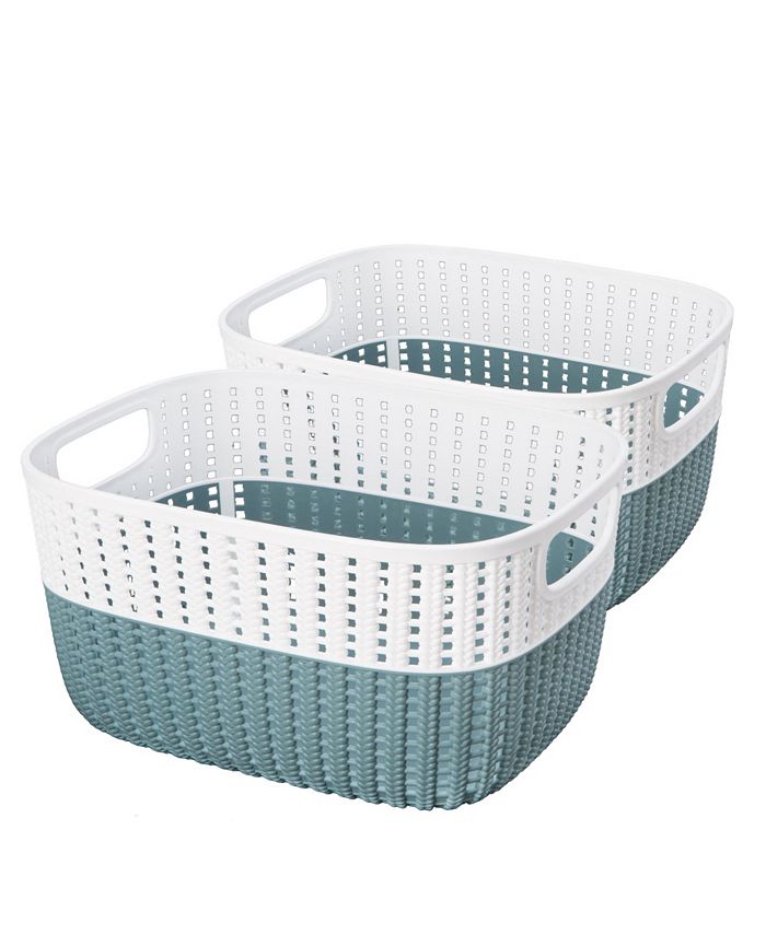 Simplify 2 Pack 2-Tone Decorative Small Storage Basket in Marine - Macy's