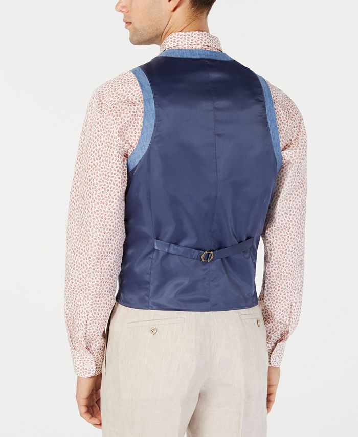 Bar III Men's Slim-Fit Chambray Linen Blue Suit Vest, Created for Macy ...