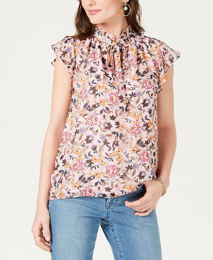 CeCe Floral-Print Ruffled Top - Macy's