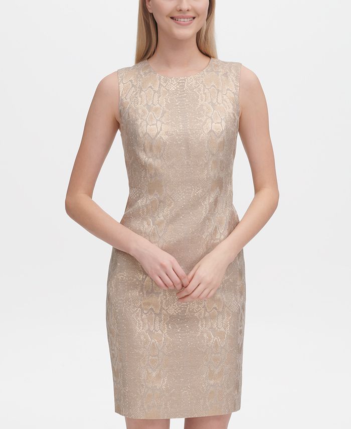 Calvin Klein Metallic Snakeskin-Print Sheath Dress - Macy's