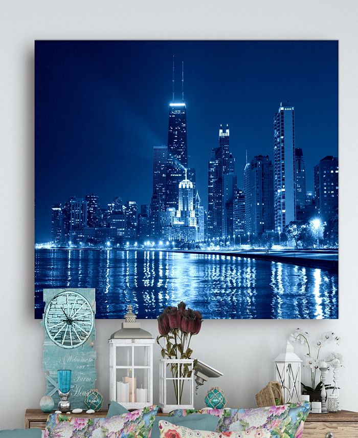 Design Art Designart Blue Chicago Skyline Night Cityscape Photo Canvas ...