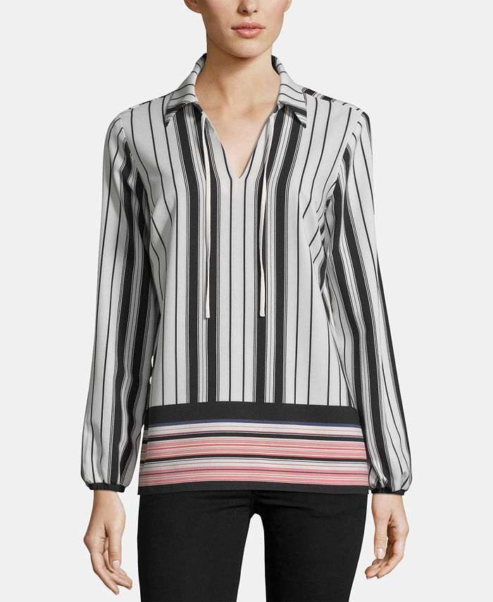 ECI Striped Tie-Neck Blouse - Macy's