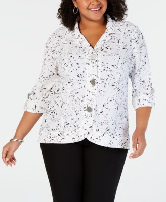 JM Collection Plus Size Printed Textured Jacket, Created for Macy's ...