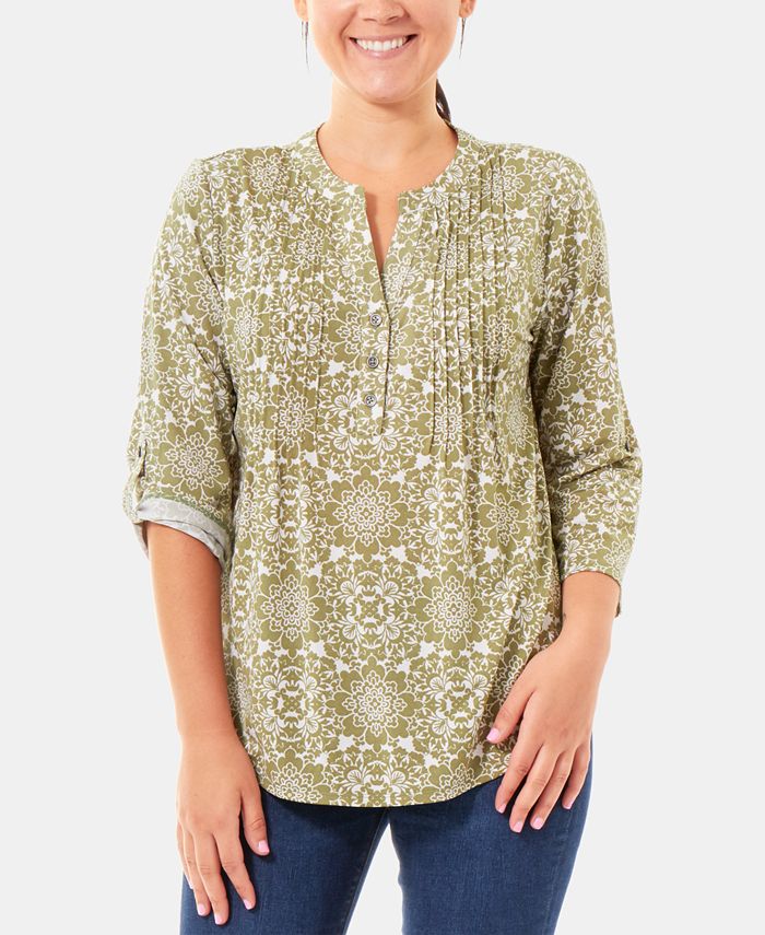 NY Collection Pleated Roll-Tab Sleeve Top - Macy's