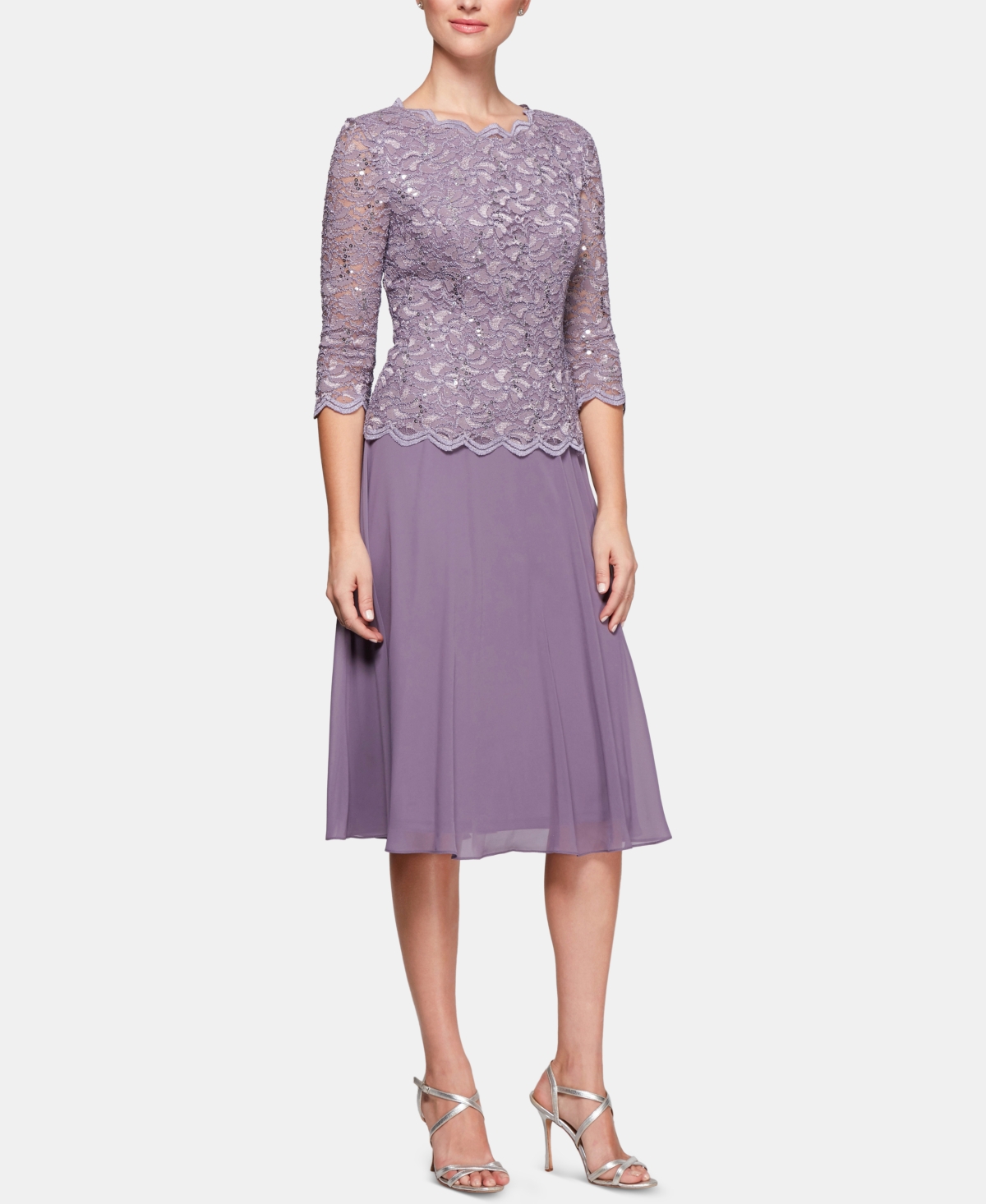 Click here for Alex Evenings Sequined Lace Contrast Dress - Icy O... prices