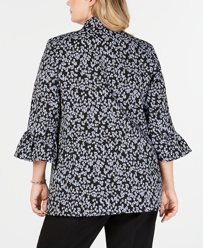 Nine West Plus Size Floral-Print Bell-Sleeve Jacket - Macy's