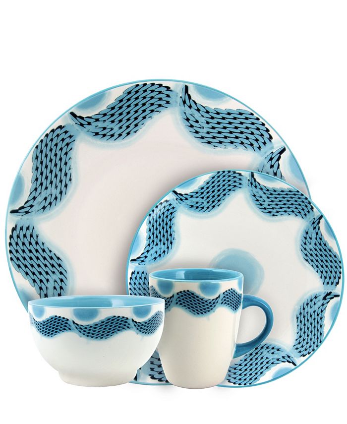 Elama Seashore Breeze 16 Piece Service for 4 Stoneware Dinnerware Set ...