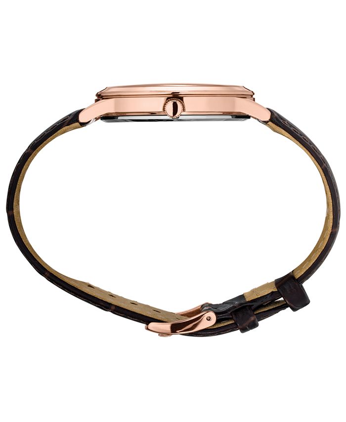 Seiko Men's Essential Brown Leather Strap Watch 40.4mm - Macy's