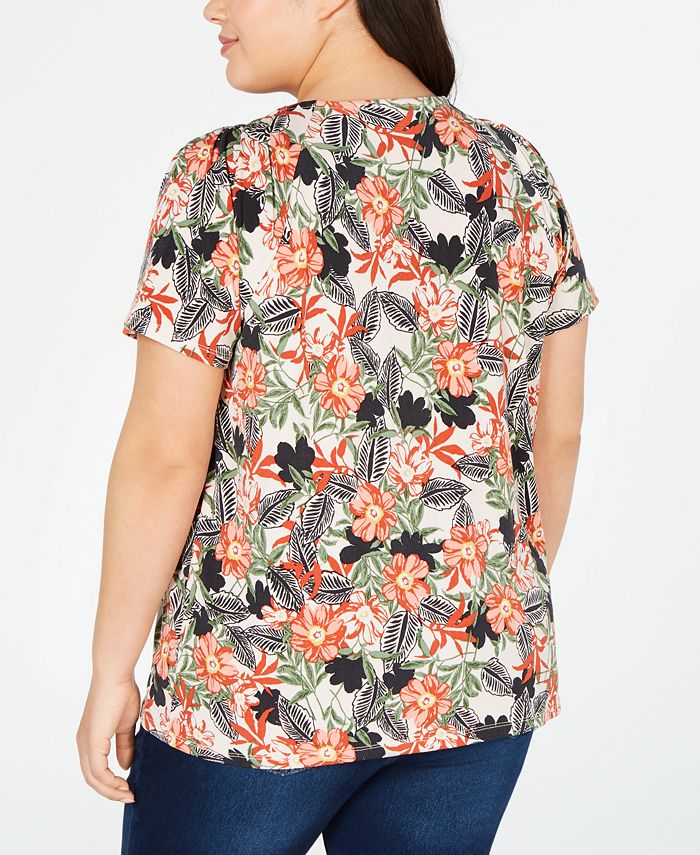 Style And Co Plus Size Printed Pleat Neck Top Created For Macys Macys