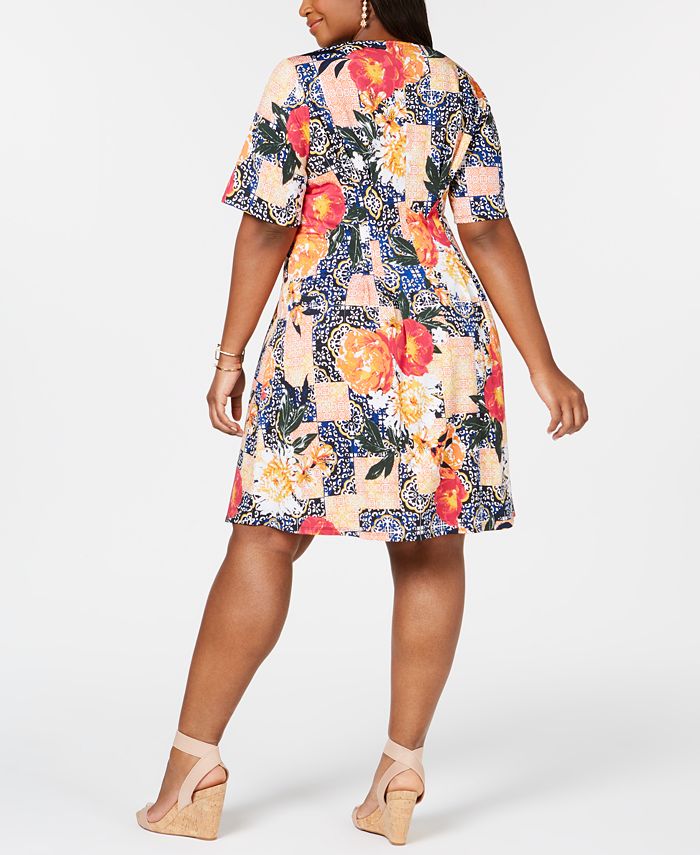 NY Collection Plus & Petite Plus Size Printed Pleated Dress - Macy's