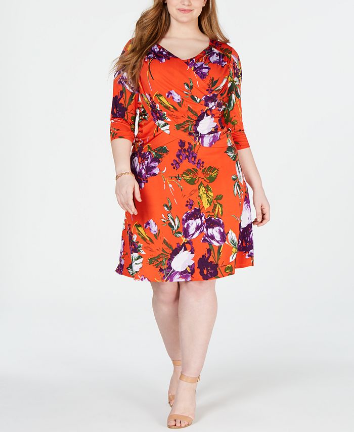 NY Collection Plus & Petite Plus Size Surplice Printed Dress - Macy's