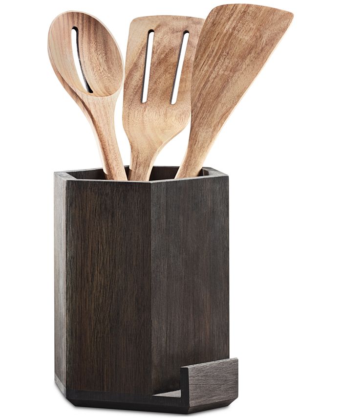 Hotel Collection Countertop Wood Crock & Utensil Set, Created for Macy ...
