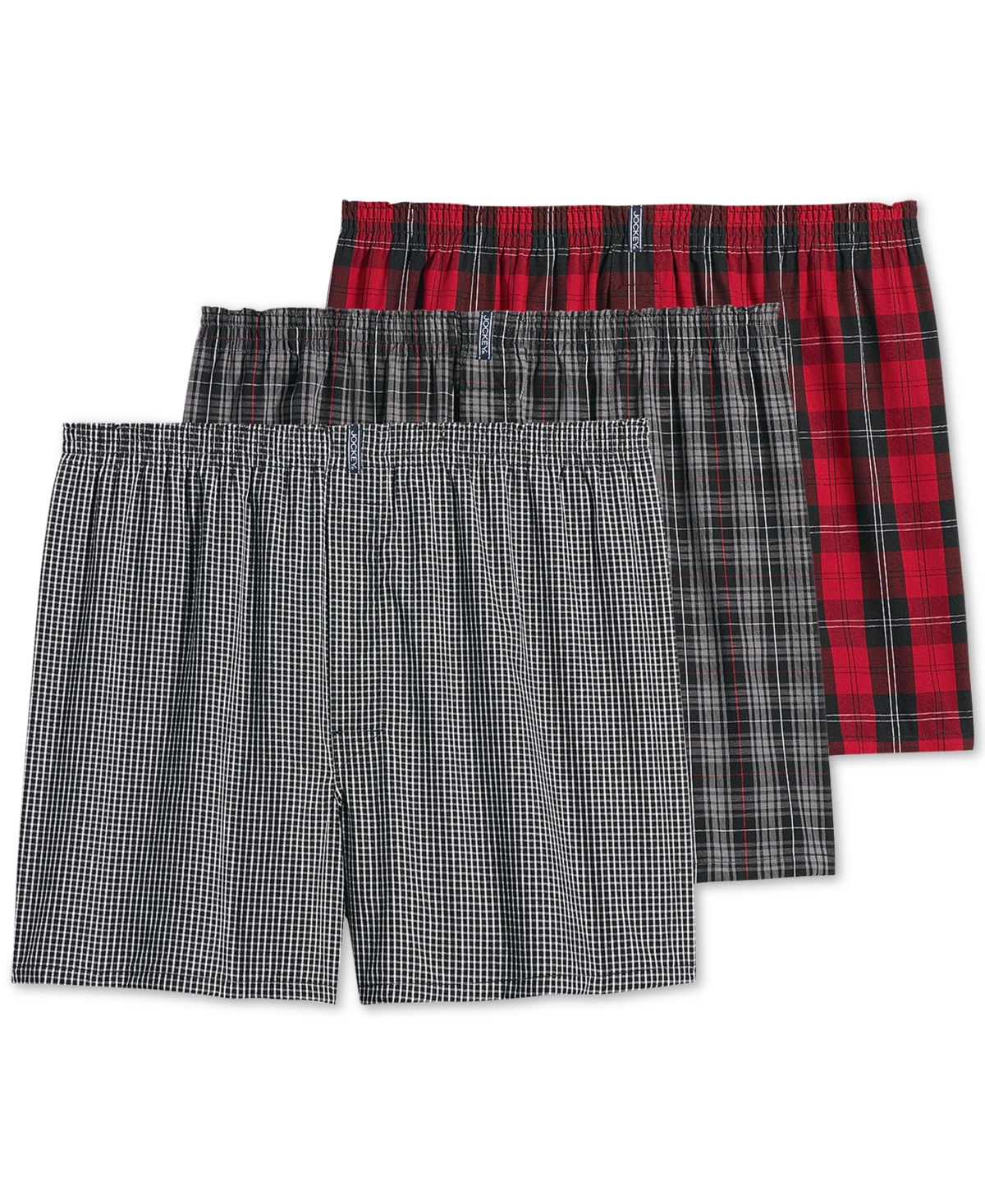 Click here for Jockey Mens 3-Pack Woven Boxers - Black and Red Pl... prices