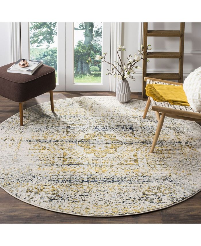 Safavieh Evoke EVK232 Ivory and Blue 6'7" x 6'7" Round Area Rug - Macy's