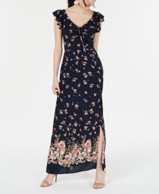 Teeze Me Juniors' Floral Peasant Crepe Maxi Dress - Macy's