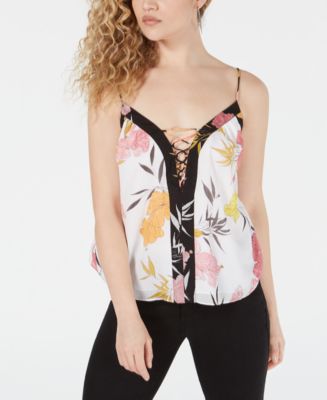 GUESS Printed Lace-Up Camisole - Macy's