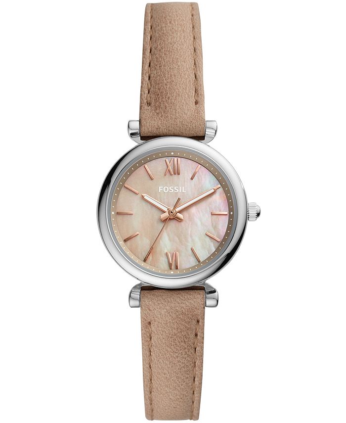 Fossil Women's Mini Carlie silver tone case with sand leather strap ...