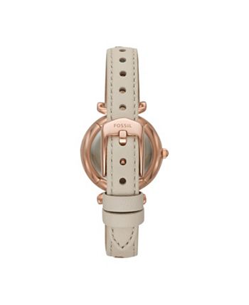 Fossil Women's Mini Carlie Off White Leather Strap Watch 28mm - Macy's