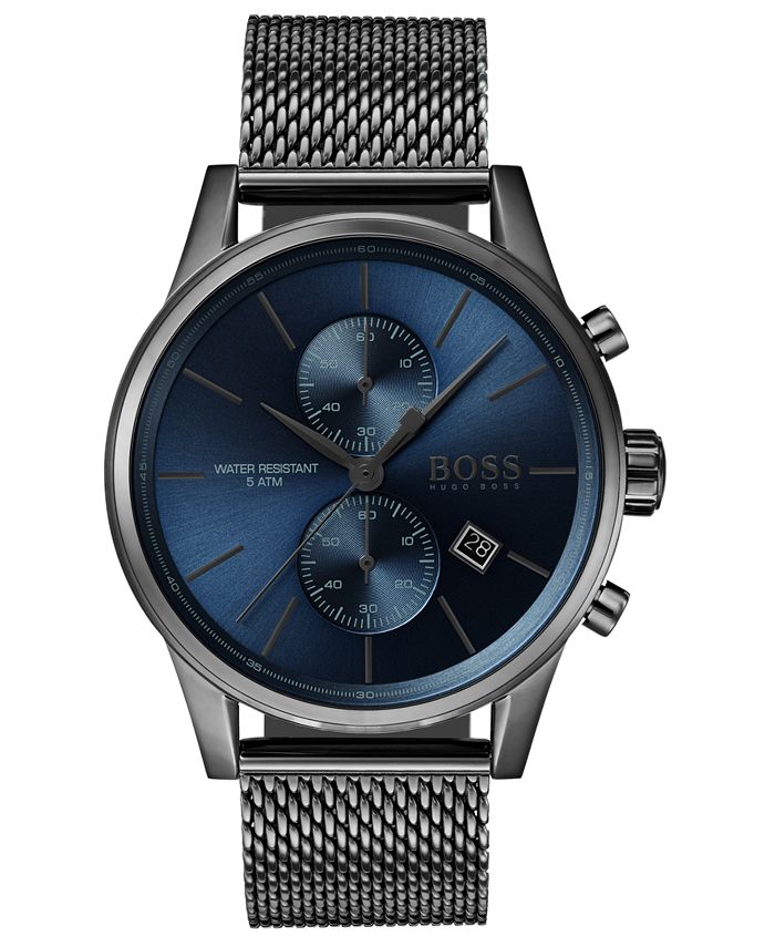 BOSS Men's Chronograph Jet Gray Stainless Steel Mesh Bracelet Watch ...