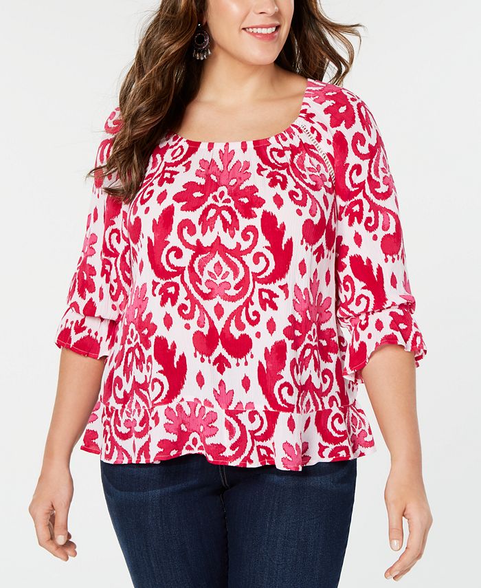 INC International Concepts I.N.C. Plus Size Printed Ruffled Top ...
