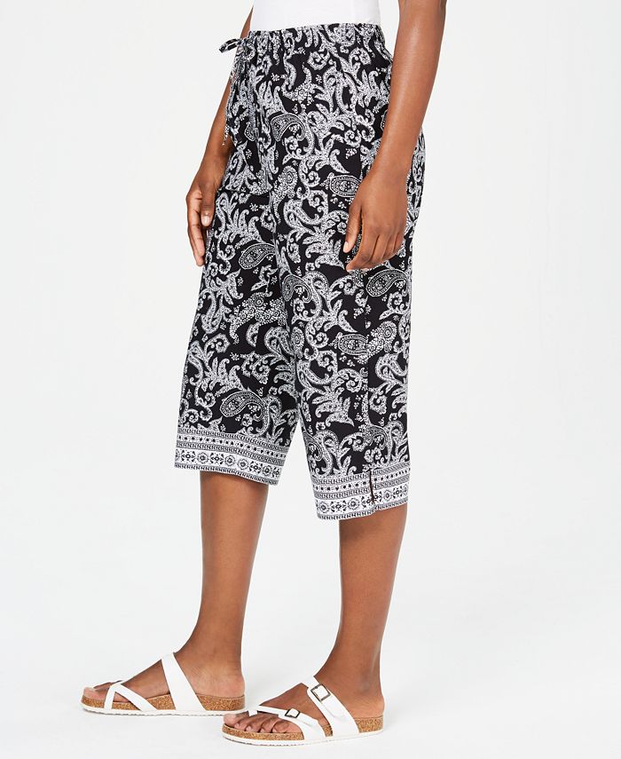Karen Scott Petite Printed Drawstring Capri, Created for Macy's - Macy's