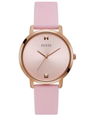 GUESS Women's Diamond-Accent Pink Silicone Strap Watch 40mm - Macy's