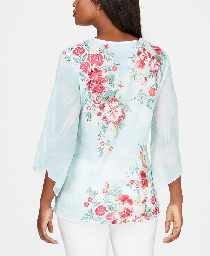 JM Collection Petite Chiffon-Sleeve Embellished Top, Created for Macy's ...
