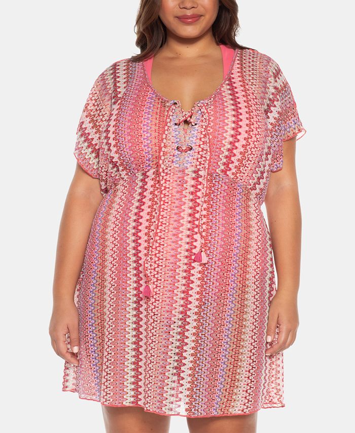 Becca ETC Plus Size Pier Side Stripe Crochet Tunic Cover-Up - Macy's