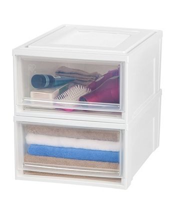 IRIS USA 3Pack 31qt Plastic Clear Stackable Shallow Storage Drawers ...