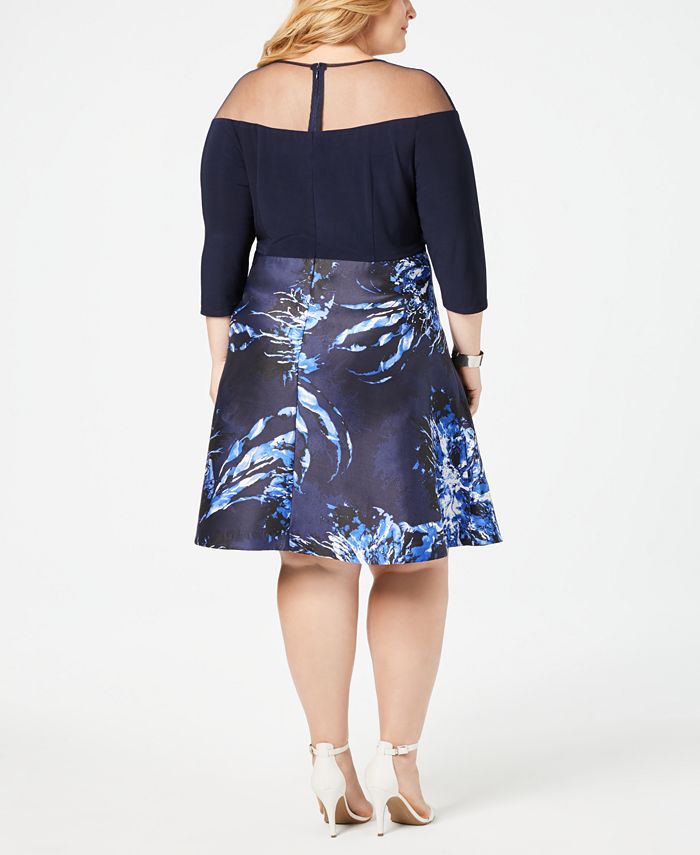 R And M Richards Plus Size Floral Print Illusion Fit And Flare Dress Macys