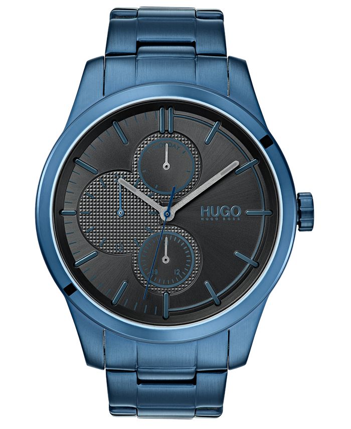 HUGO Men's #Discover Blue Stainless Steel Bracelet Watch 46mm - Macy's