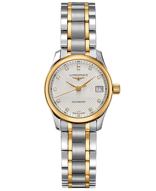 Longines Women's Swiss Automatic Master Diamond Accent 18k Gold and ...