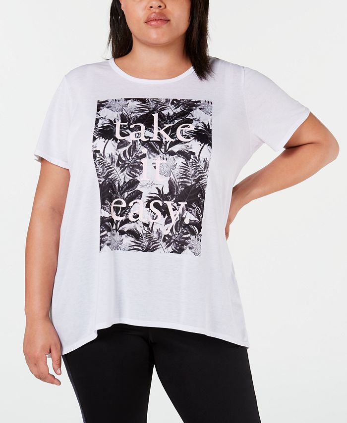 Ideology Plus Size Take It Easy Graphic Split-Back T-Shirt, Created for ...