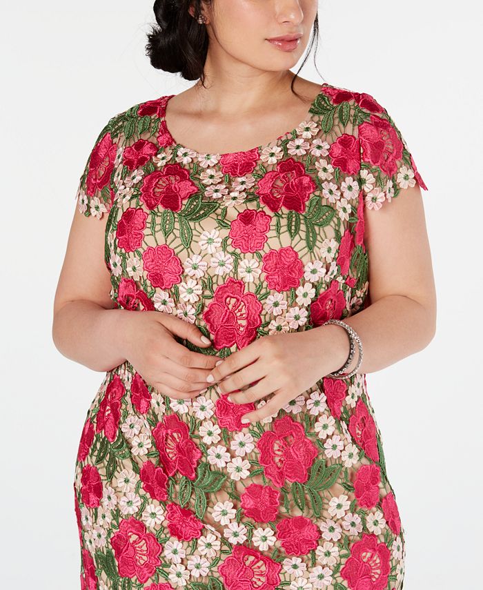 XSCAPE Plus Size Floral Embroidered Sheath Dress - Macy's